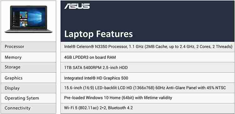 Asus Laptop X540n Go034 Celeron N3350 4gb Ram 500gb Asus R417N Celeron