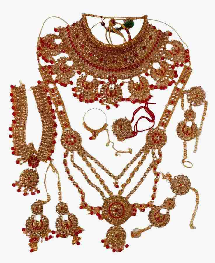 DULHAN SET Metal Gold plated Red Jewellery Set Price in India Buy DULHAN SET Metal Gold plated Red Jewellery Set Online at Best Prices in India Flipkart