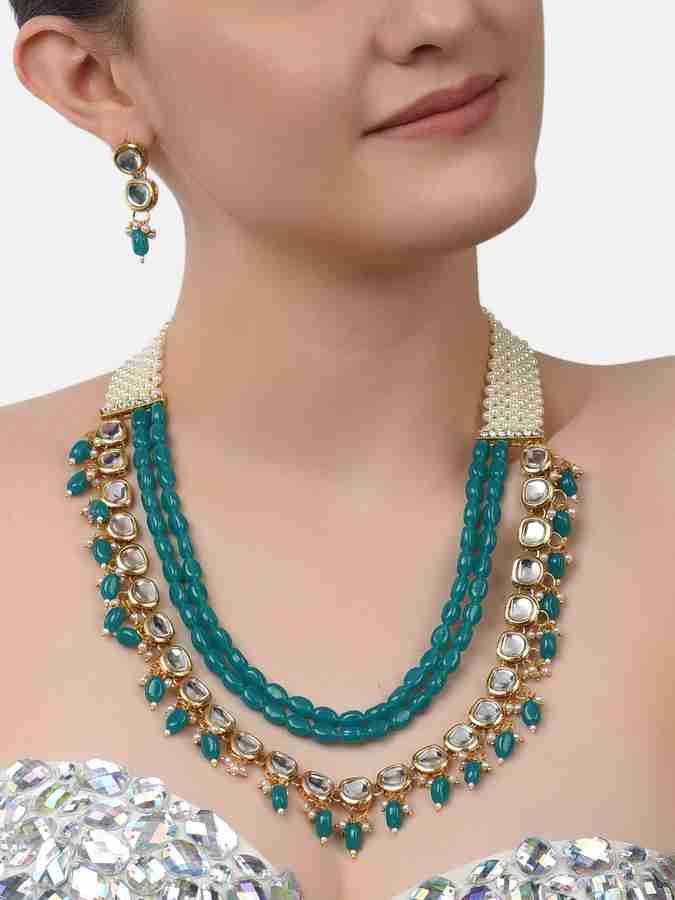 Zaveri pearls green necklace store