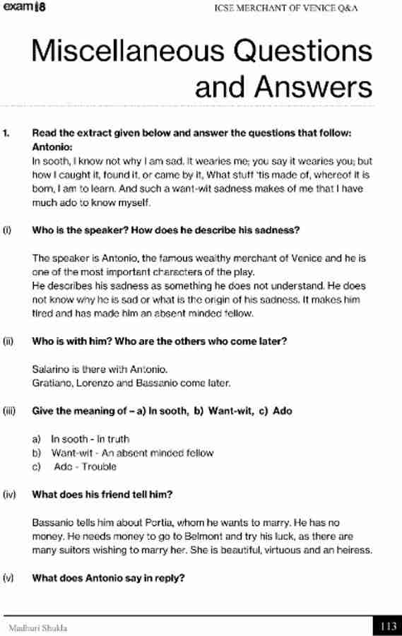 Questions On The Merchant Of Venice Merchant Of Venice Act 3 Scene 3