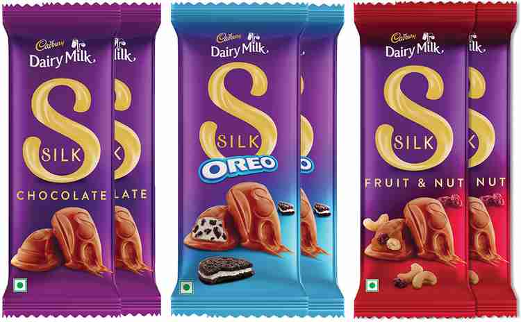 Cadbury Dairy Milk Silk Large Chocolates Combo 2XSilk Plain 150g 2XSilk Oreo 130g 2XSilk Fruit Nut 137g Bars Price in India Buy Cadbury Dairy Milk Silk Large Chocolates Combo