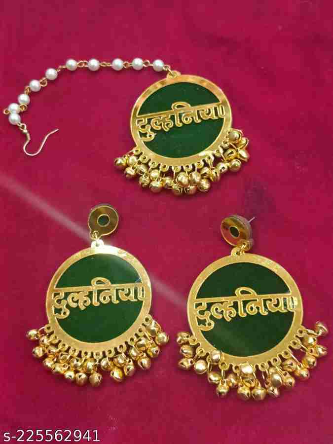 Flipkart Buy JewMe Green Dulhaniya Earring with Mangtika Wood Earring Set Online at Best Prices in India