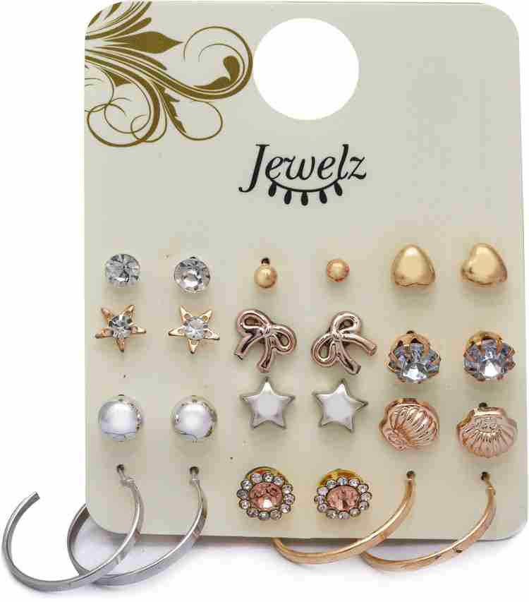 Flipkart Buy Jewelz 12 Pairs Fancy Small Stud Earrings Set For Girls Women Combo Earrings Set Metal Stud Earring Online at Best Prices in India