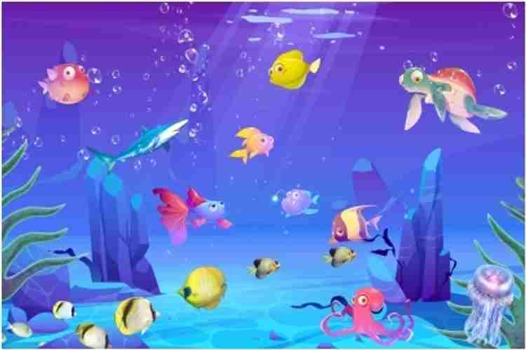 Animated Fish Tank A Group Of Cartoon Fish Swimming In The Ocean. Fish
