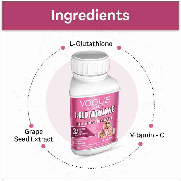 Vogue Wellness L Glutathione Vitamin C Tablet For Glowing, 47% OFF