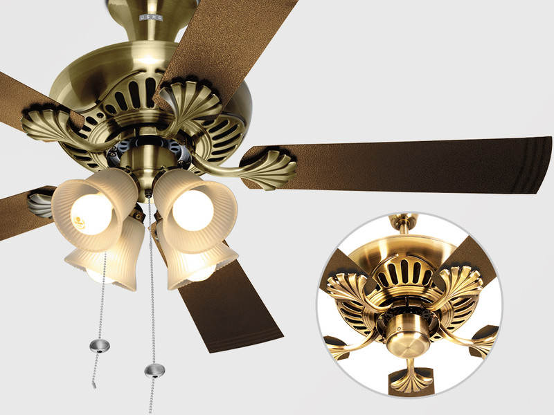 Usha Fontana Maple Antique Brass Ceiling Fan With Light | Shelly Lighting