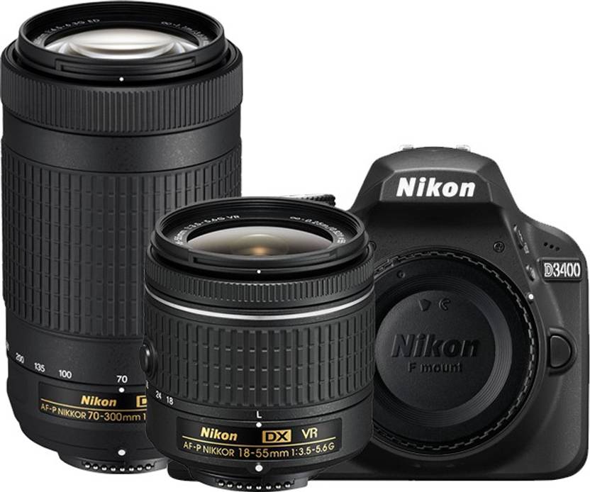 NIKON D3400 DSLR Camera Body with Dual Lens: AF-P DX NIKKOR 18-55 mm f ...