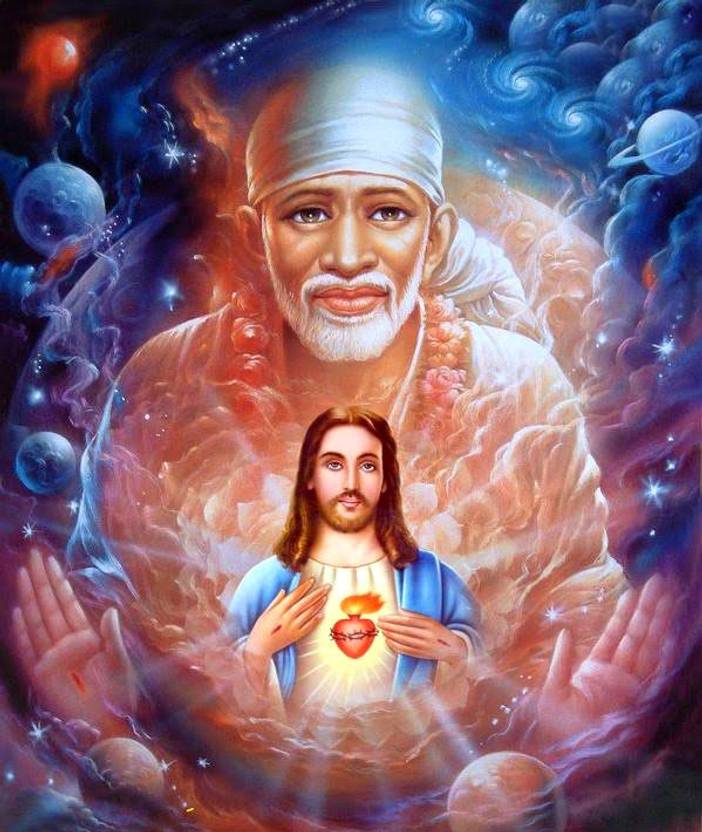 Sai baba with Jesus wallpaper on LARGE PRINT 36X24 INCHES Photographic ...