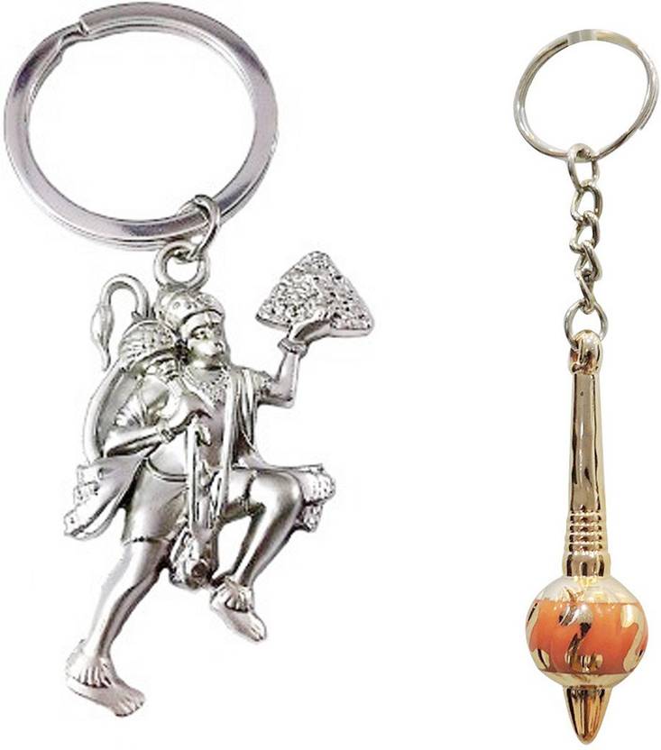 kd collections Hanuman Metal Keychain Silver & Gada Plastic Keychain ...