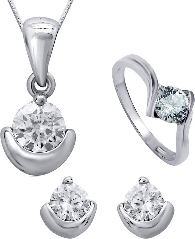 Shiyara JEWELLS Sterling Silver Rhodium Silver, White Jewellery Set ...