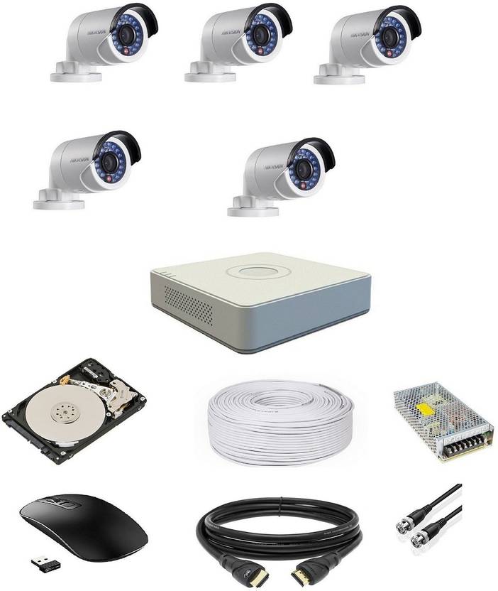 HIKVISION 5 MP 8 CH DVR Kit with 5 Bullet camera, 1 TB HDD and all ...
