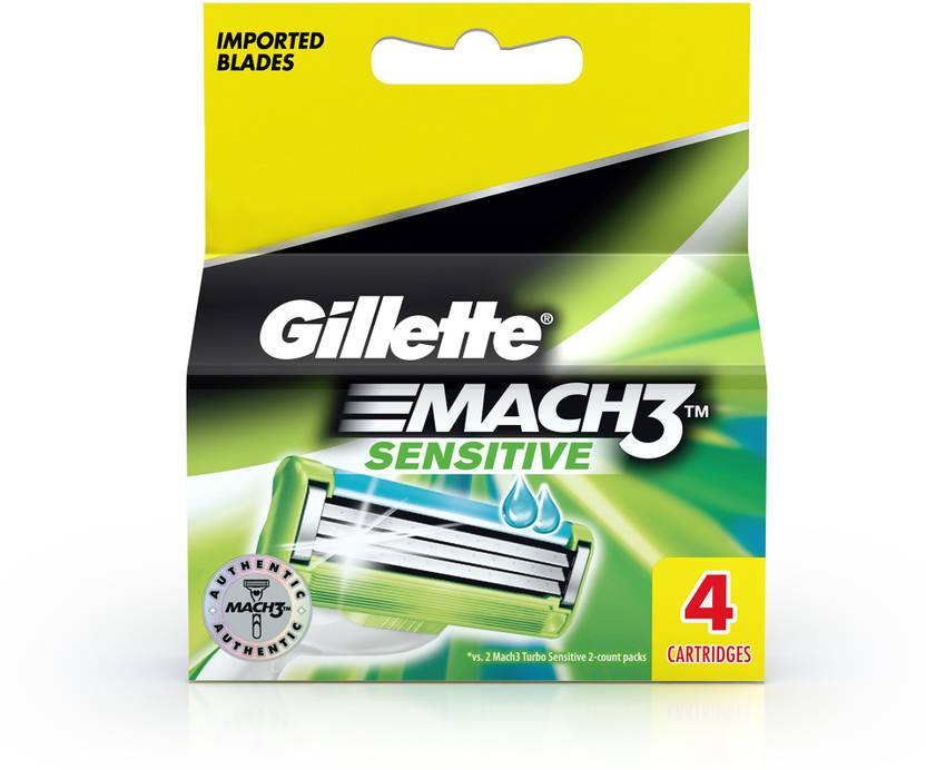 Gillette Mach3 Sensitive 3-Bladed Cartridges with Lubricating Strip ...