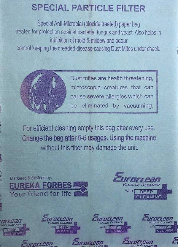 EUREKA FORBES Euroclean Paper Vacuum Cleaner Dust Bags for Excel, Ace ...
