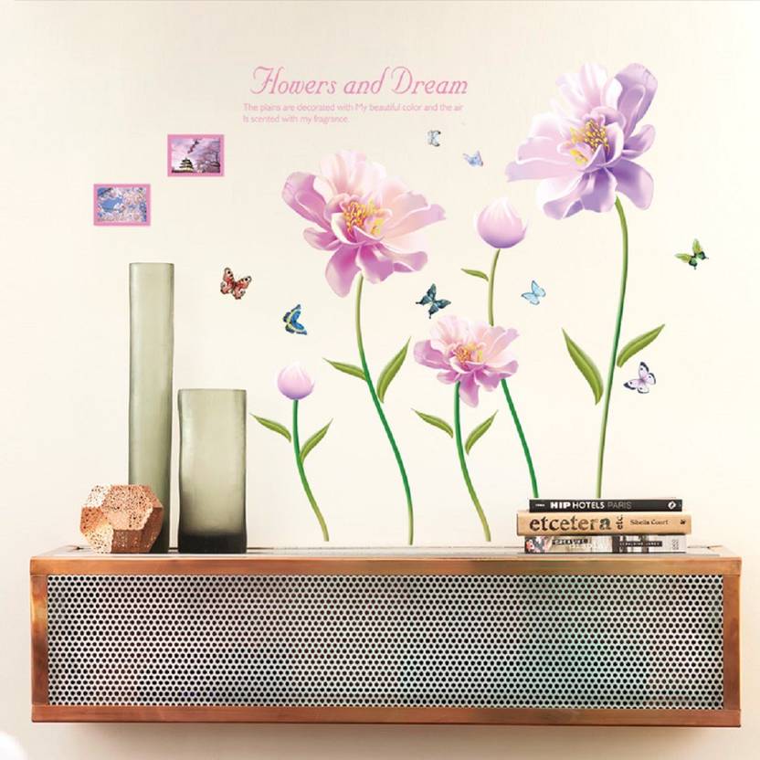 Oren Empower 90 cm Beautiful Purple Flower Plants Wall Sticker (Theme ...