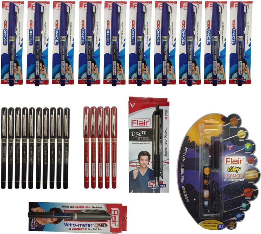 FLAIR TECHNO BLUE PEN+TECHNO BLACK GEL PEN+TECHNO RED GEL PEN+DESIRE ...