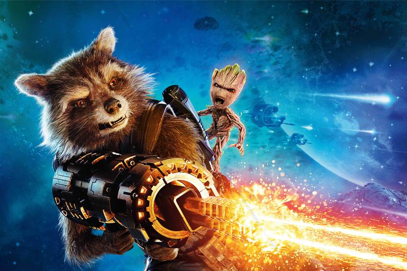 Baby Groot And Rocket Fighting Together Guardians of the Galaxy Premium ...