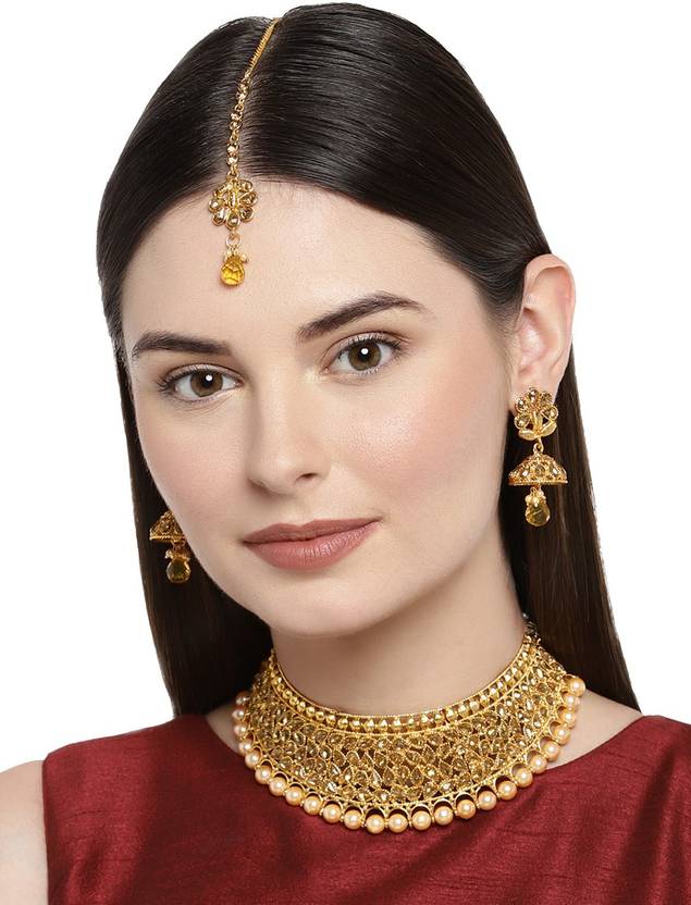 Zaveri Pearls Zinc Gold Plated Gold Jewellery Set Price In India Buy