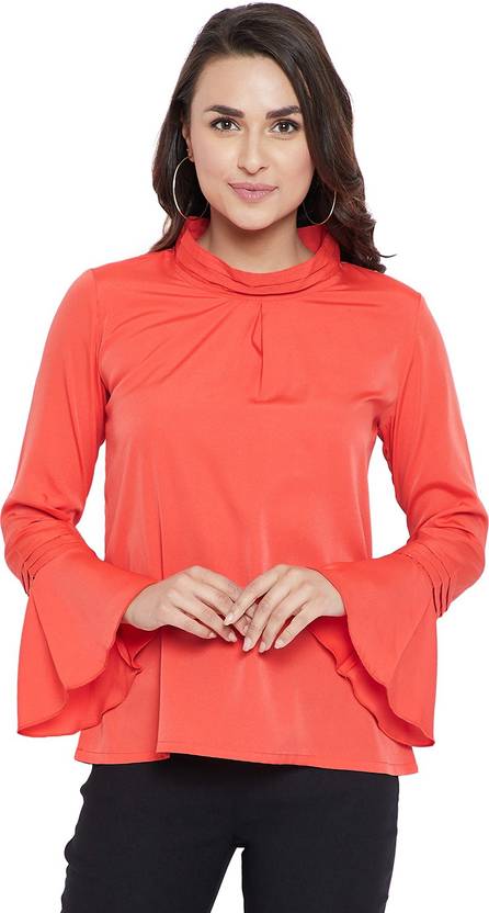 FORELEVY Casual Solid Women Orange Top - Buy FORELEVY Casual Solid ...