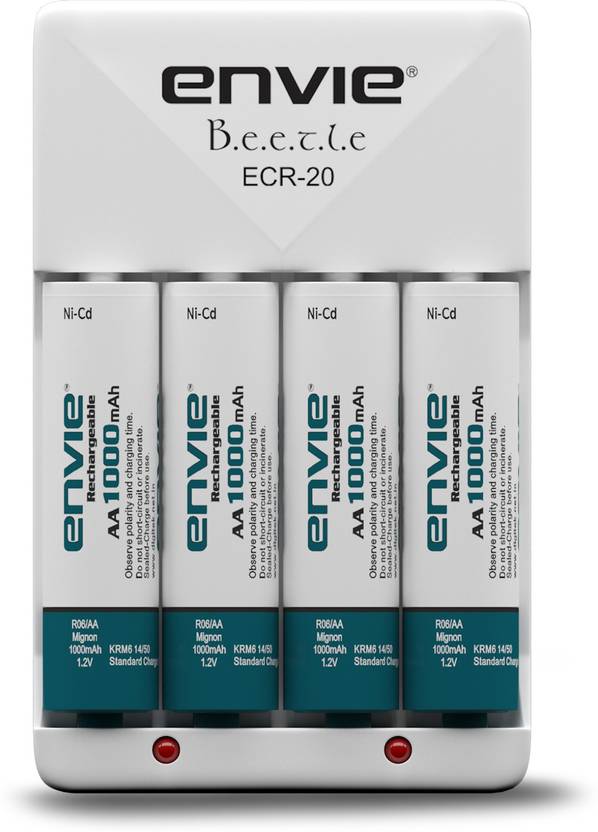 Envie Beetle Charger ECR-20 + 4xAA 1000 Ni-Cd Battery Camera Battery ...