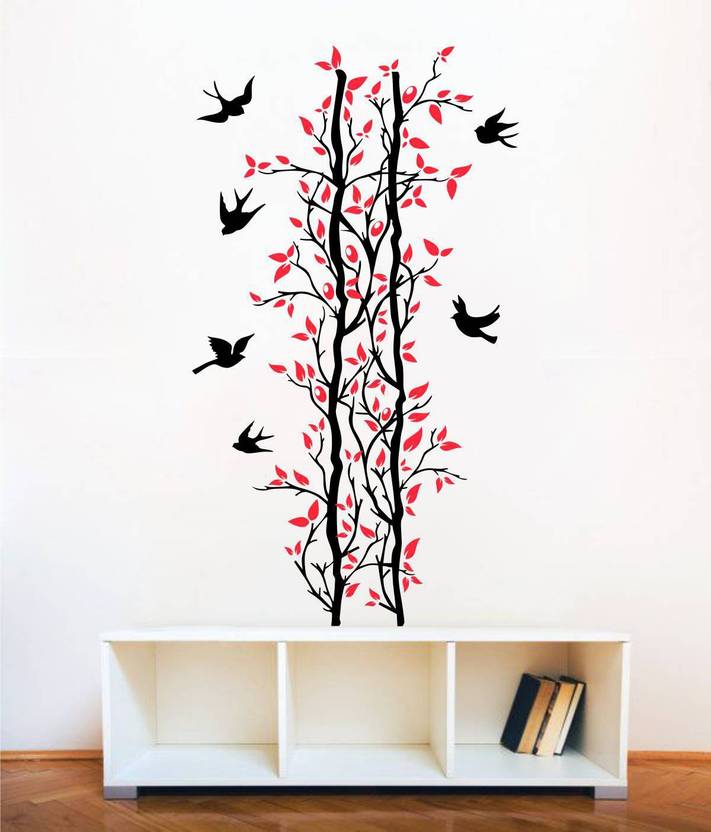 Decal O Decal 115 cm Tall Trees with Blossom Flowers and Birds ' Wall ...