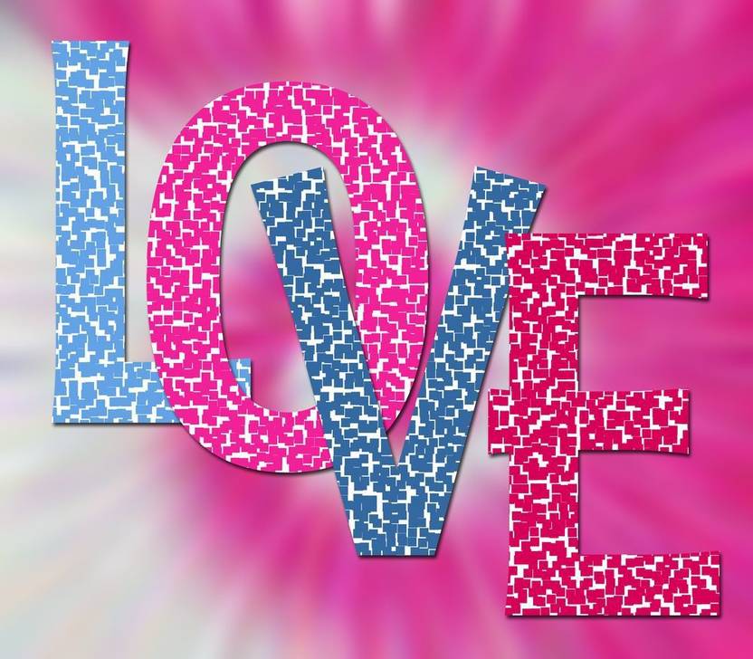 LOVE in blue and pink wall sticker poster Paper Print - Quotes ...
