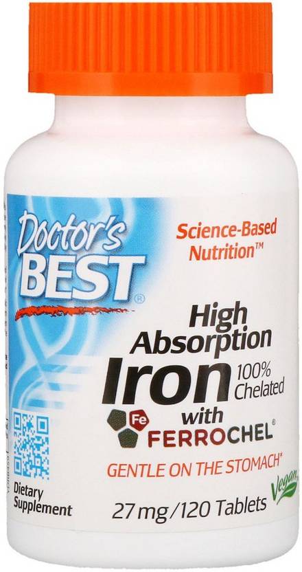 Doctor's Best High Absorption Iron With Ferrochel, 27 mg, 120 Tablets ...