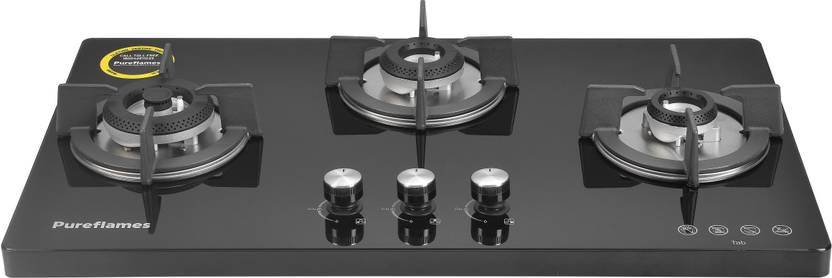 Pureflames Aluminium Base Brass Ring Matt Finish Super Slim Tab Hob 3 Burner, Black Brass ...