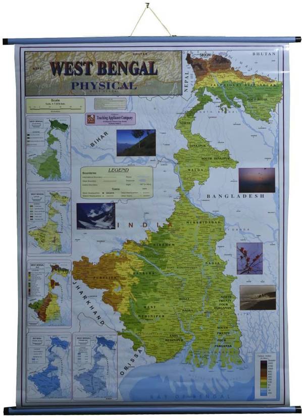 ROLLUP PHYSICAL MAP OF WEST BENGAL (PIPE MOUNTED) Photographic Paper ...