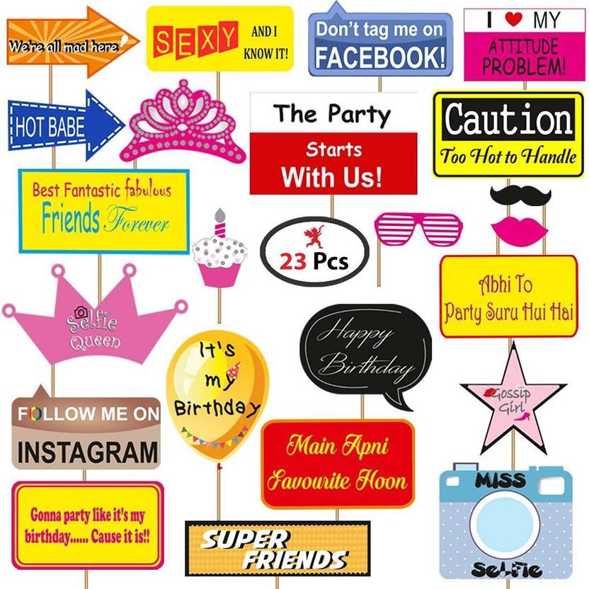 Party Propz Birthday Photobooth Props Set of 23 Piece Photo Booth Board ...