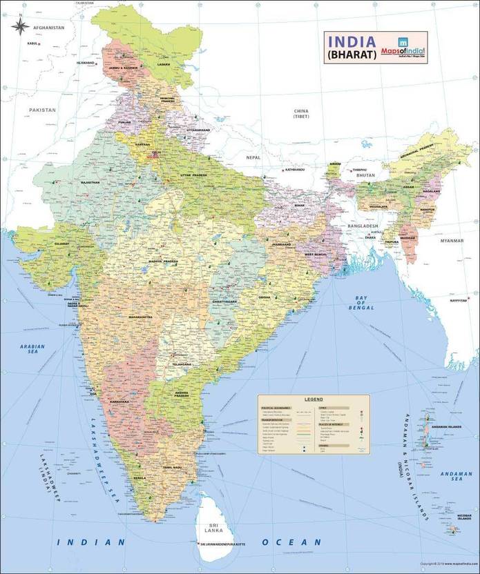 New Map of India - 2019 Edition Fine Art Print - Educational posters in ...