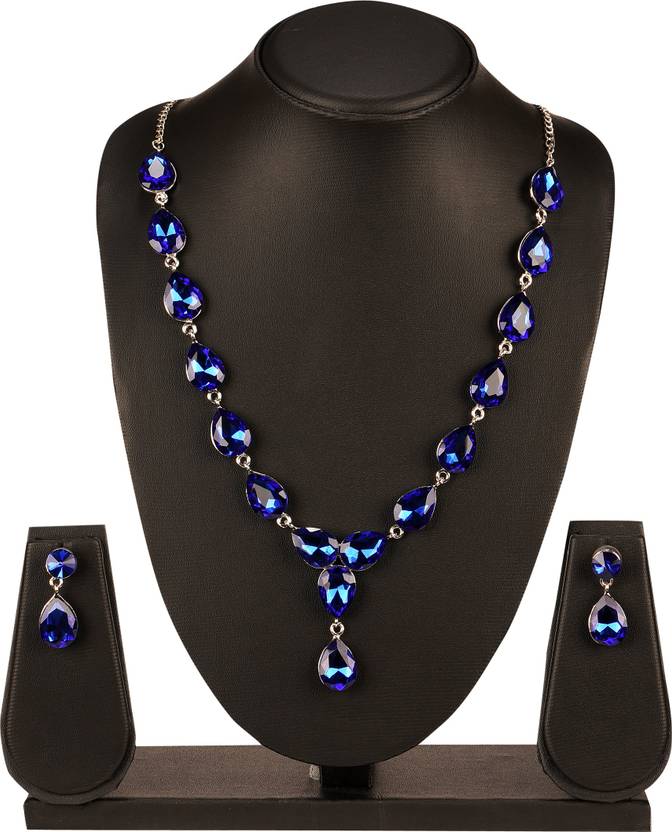 R A Enterprises Alloy Rhodium Blue Jewellery Set Price in India - Buy R ...