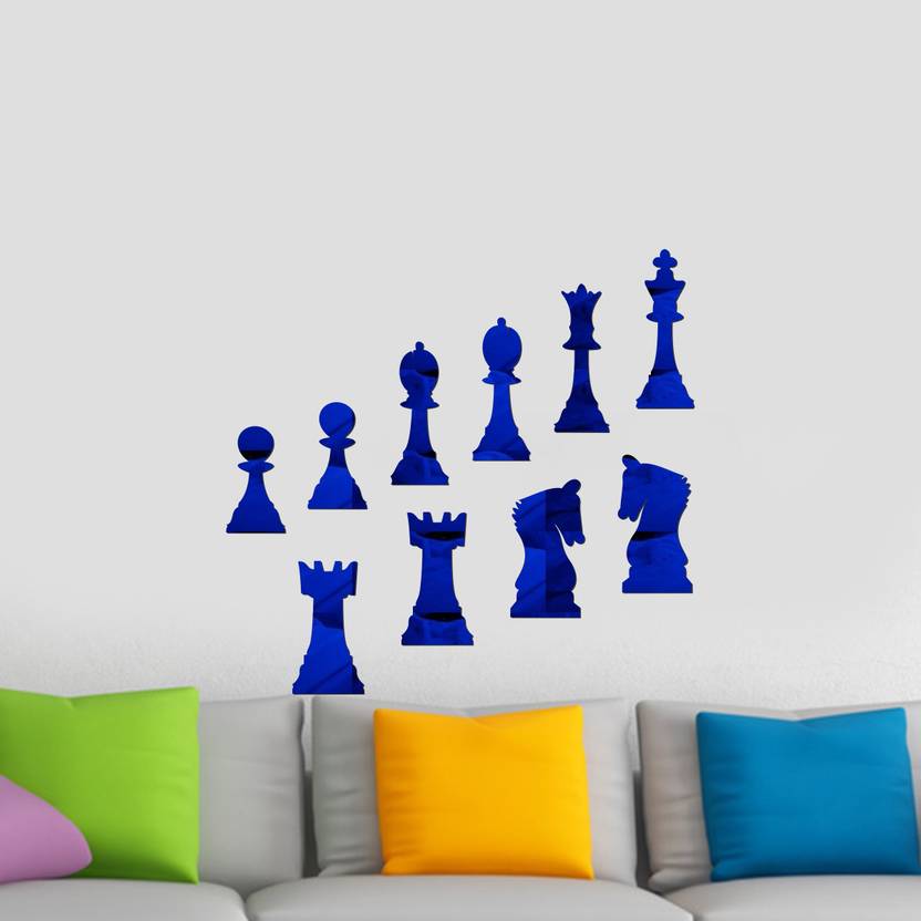 Decor Kafe 48 cm Chess Acrylic 3D Mirror Wall Sticker (Blue) Self ...
