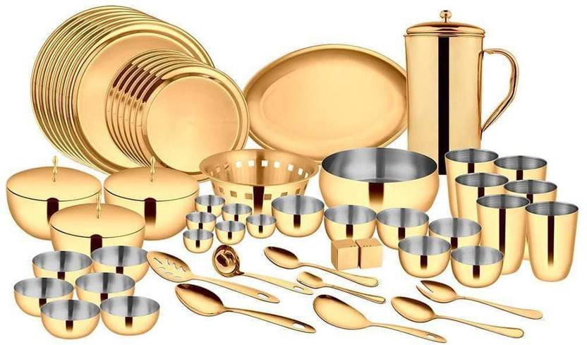 Shri & Sam Pack of 72 Stainless Steel Majestic Dinner Set PVD Gold ...
