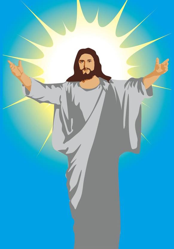 Jesus christ blue bg Poster|Religious poster Paper Print - Religious ...