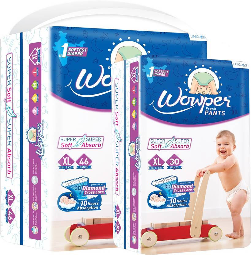 Wowper Fresh Pants Diapers – Extra Large 30 and Extra Large 46 Pieces ...