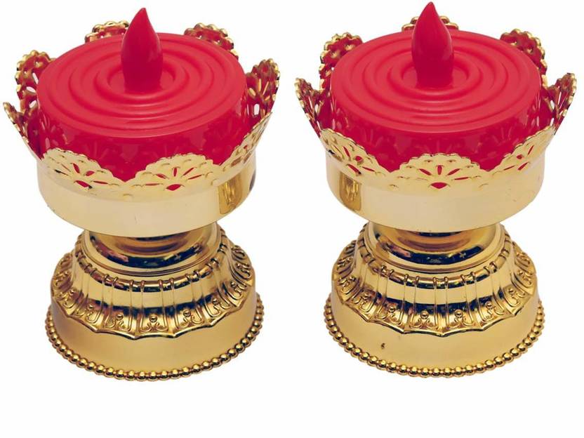 HomeFast Battery Operated Red & Gold LED Bulb Lights Diya| Deep ...