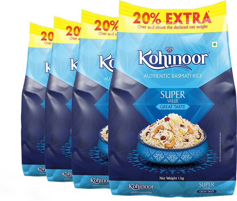 KOHINOOR Super Value Pack of 4 Basmati Rice (Long Grain, Sticky) Price ...