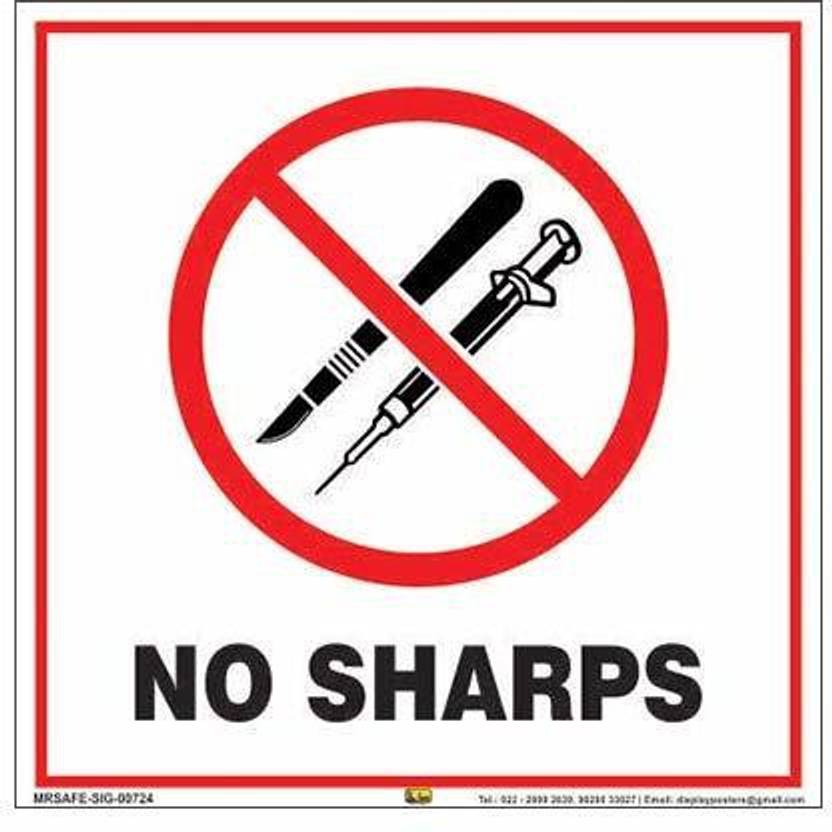 Mr. SAFE No Sharps In PVC Sticker (8 Inch X 8 Inch) Emergency Sign ...