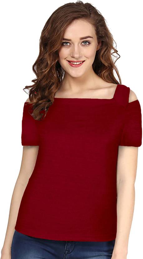 SULVIKA Casual Solid Women Maroon Top - Buy SULVIKA Casual Solid Women ...