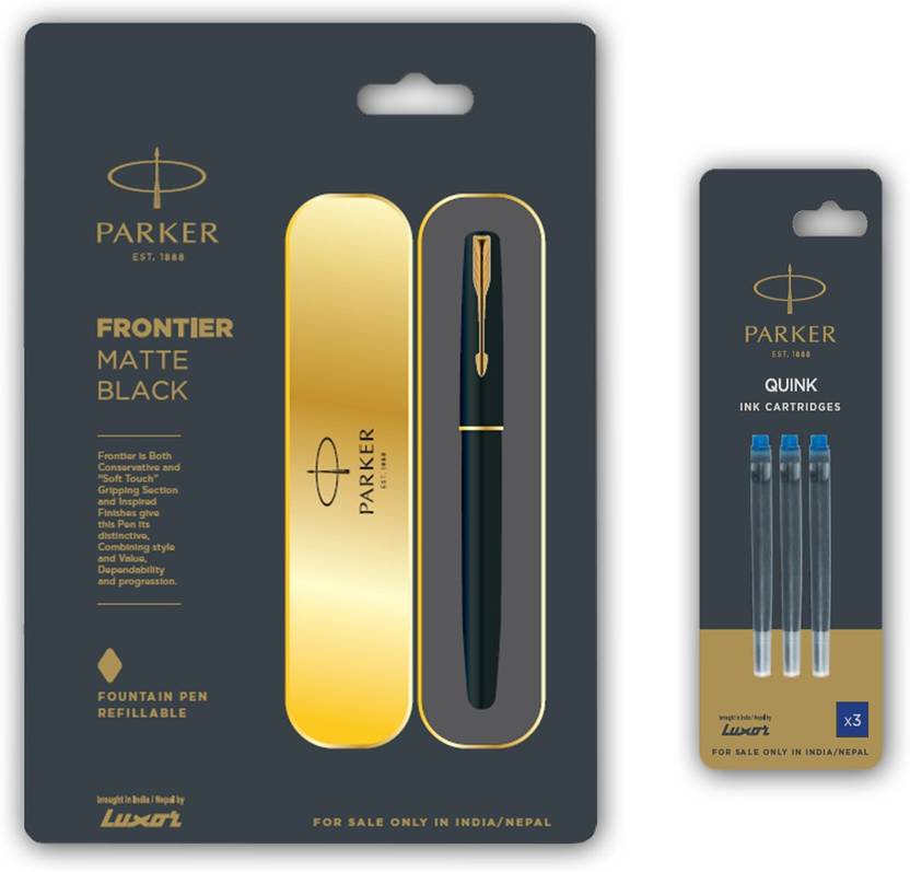 PARKER Frontier Matte Black Fountain Pen with 3 ink Cartridges Fountain ...