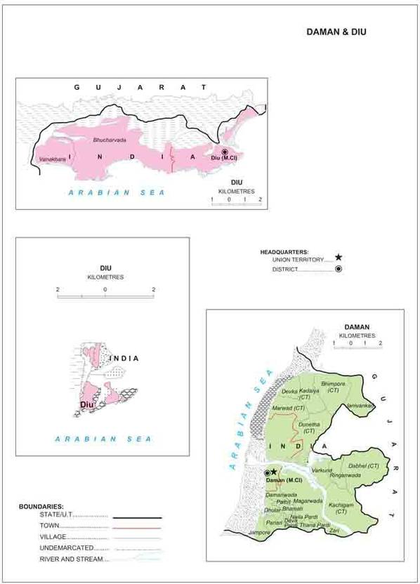 Daman And Diu Map Waterproof Vinyl Sticker Poster || (24X18 inches ...