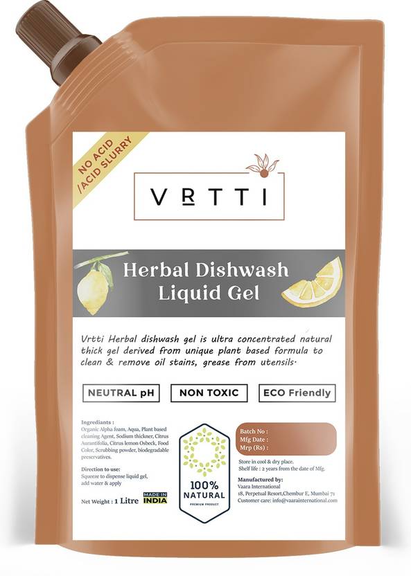 VrTTI Herbal Dishwash Gel 1Litre Dish Cleaning Gel Price in India - Buy VrTTI Herbal Dishwash ...
