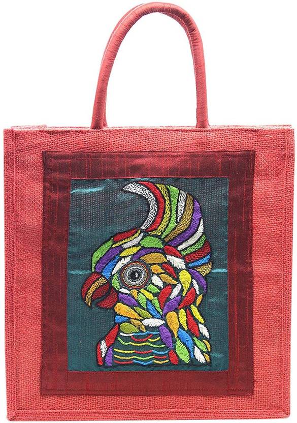 Flipkart.com | Indha Craft Cockatoo Embroidery Jute Tiffin bag Lunch ...