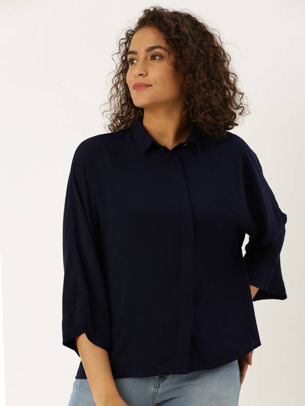 her by invictus Women Solid Casual Blue Shirt - Buy her by invictus ...