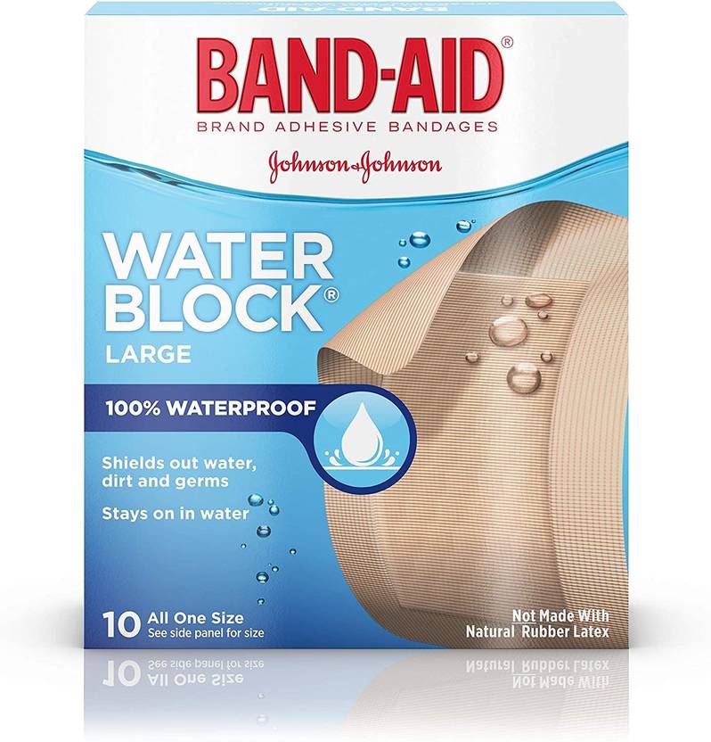 BAND-AID 100% Waterproof Large Brand Water Block Plus Waterproof ...