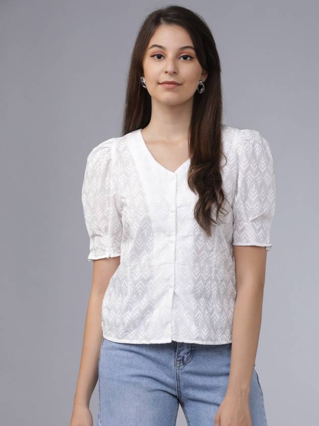Tokyo Talkies Casual Short Sleeve Solid Women White Top - Buy Tokyo ...