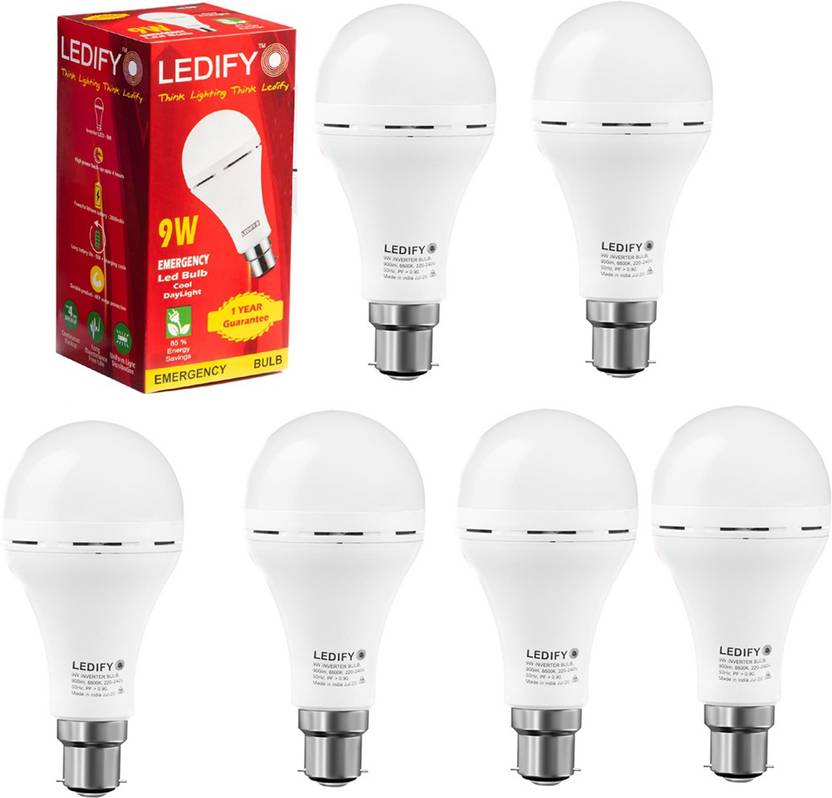 LEDIFY Rechargeable Emergency Inverter Bulb Pack of 6 Chargeable Bulb 4 ...