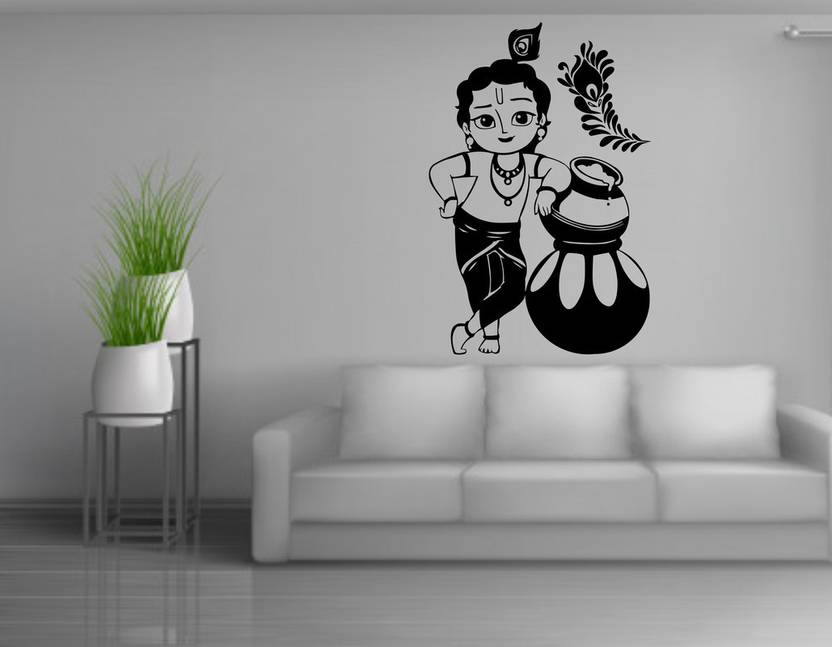 Decor studio 58 cm Krishna Wall Sticker God krishna with matki wall ...