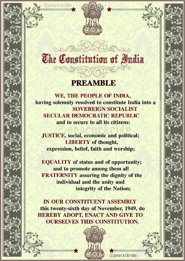 Preamble of Indian Constitution A3 Fine Art Print - Art & Paintings ...
