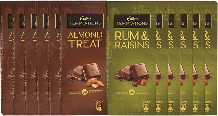Cadbury Temptation, Pack of 12 (Almond Treat 72 G X 6 + Rum and Raisin ...